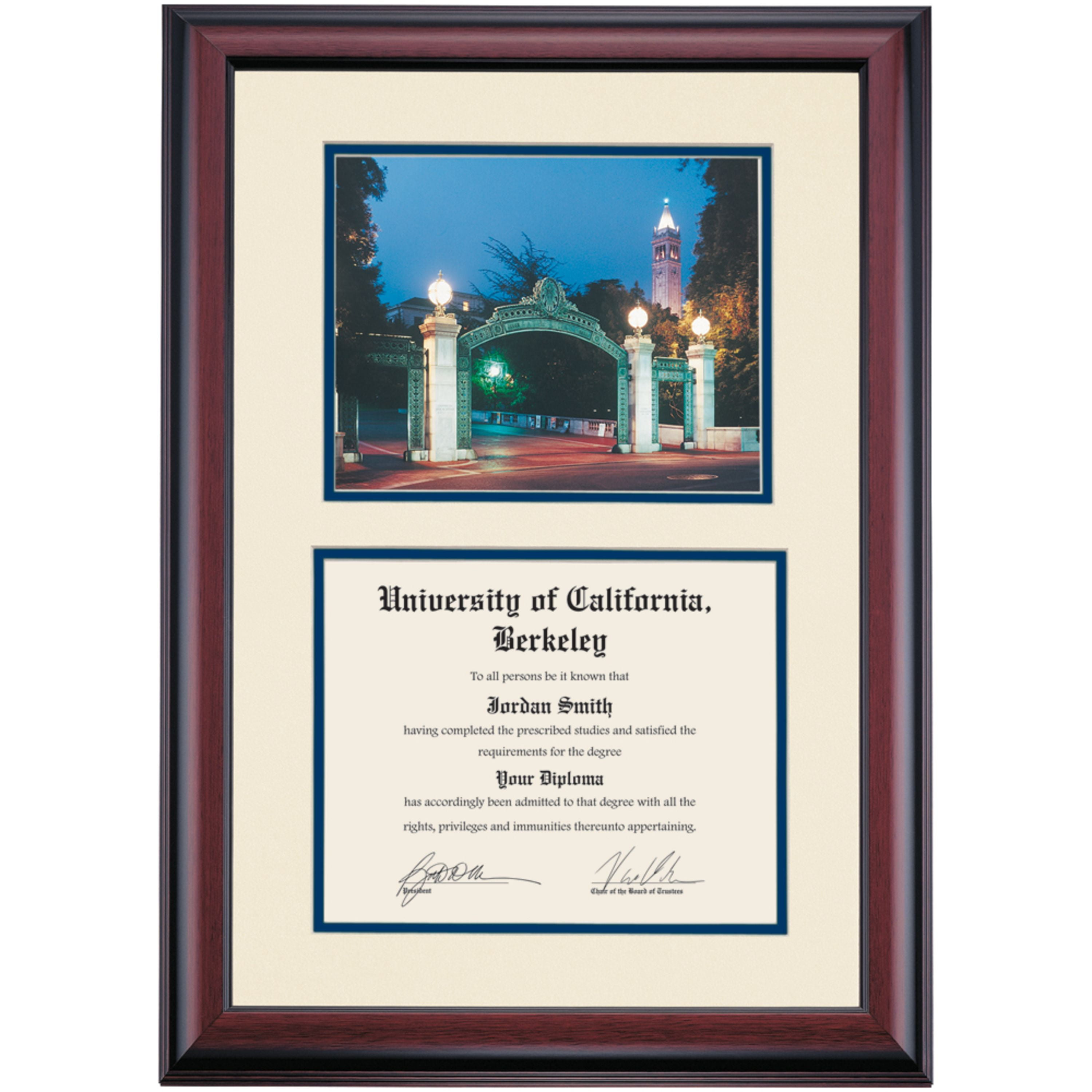 OCM Diploma Frame for UC Berkeley Cal, Ivory/Navy Mat with Sather Gate ...