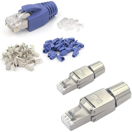 30-Pack Cat6A/Cat7 RJ45 Shielded Modular Plugs Bundle with 2-Pack RJ45 ...