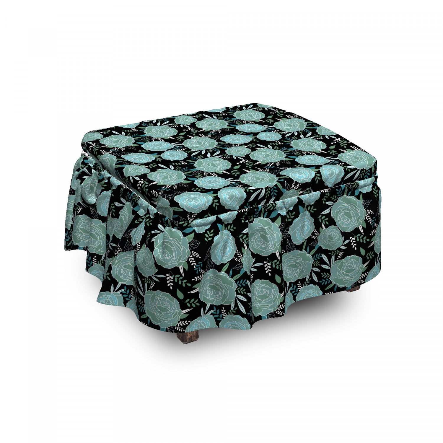 Floral Ottoman Cover, Vintage Style Budding Roses, 2 Piece Slipcover ...