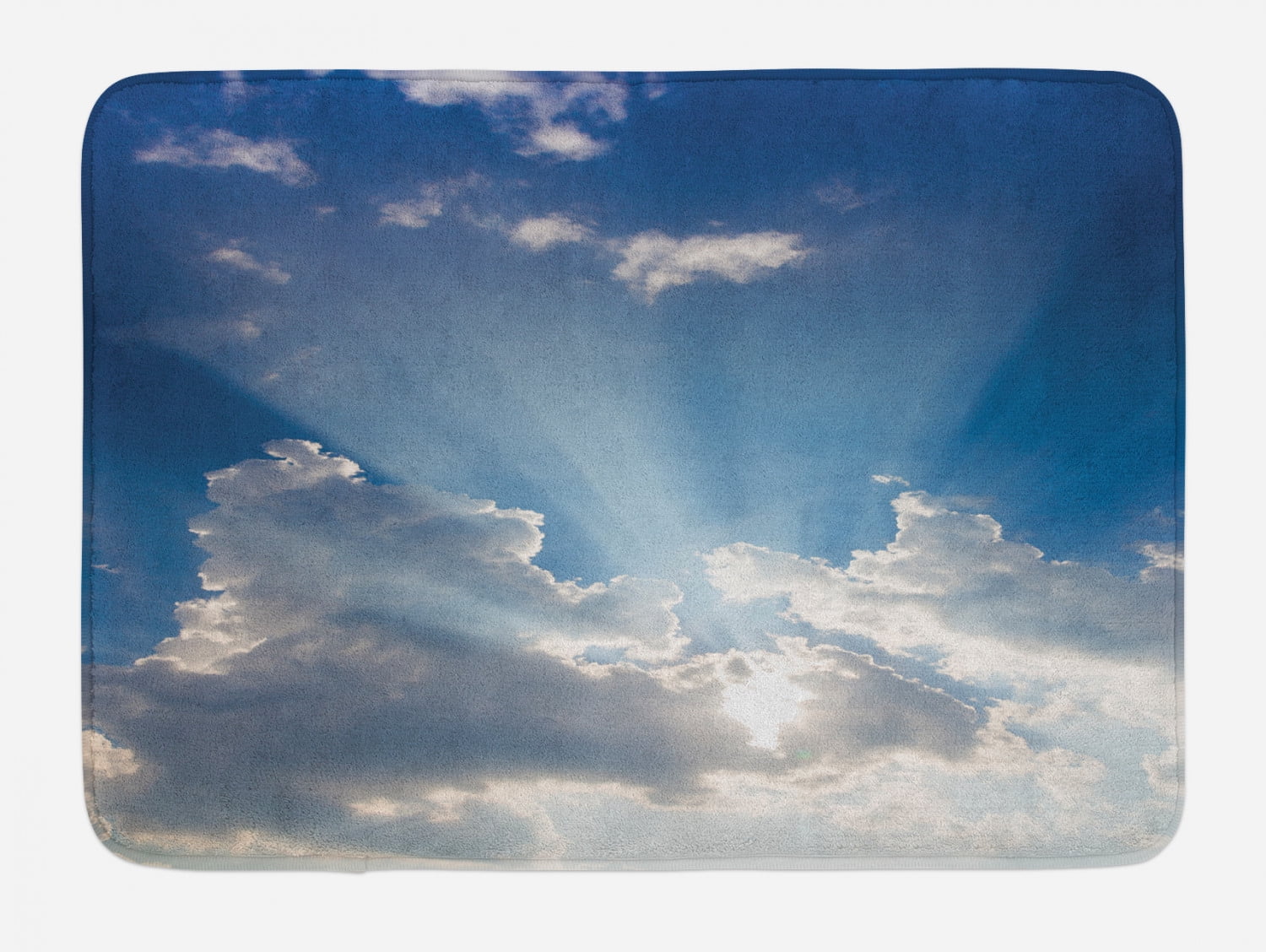 Landscape Bath Mat, Big Sunbeam Coming Out of Clouds Sunny Day Overcast ...