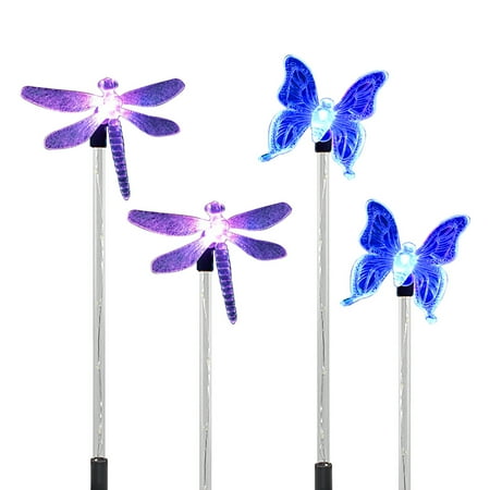 4 Pack LED Solar Garden Stake Light Color-Changing Butterfly, Dragonfly ...