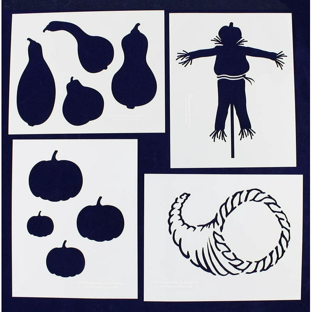 Scarecrow, Pumpkin, Gourd, Cornucopia -4 Piece Stencil Set 14 Mil 8" X ...