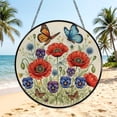 Chilfamy Round Stained Glass Window Suncatcher, Red Poppy Floral ...