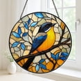 Bird on Branch Stained Glass Suncatcher Window Decor, Round Yellow ...