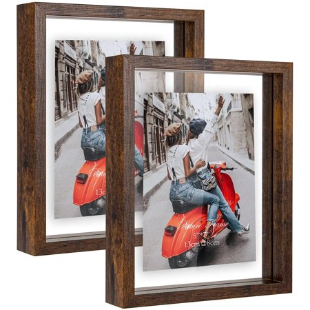 LZMY 5x7 Rustic Picture Frames Set of 2, Double Glass Side Floating ...