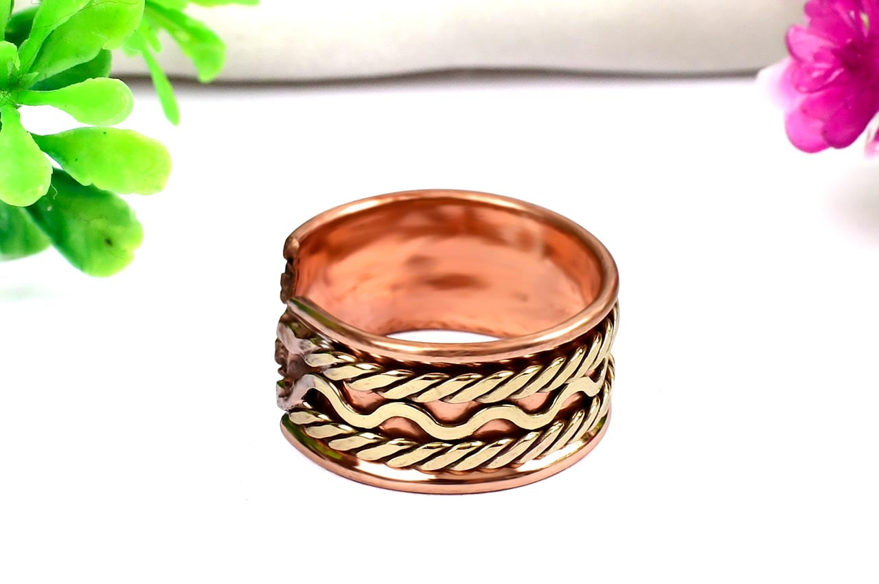 Rudra Centre Copper Cuff Ring in Brass Rope Design - Walmart.com