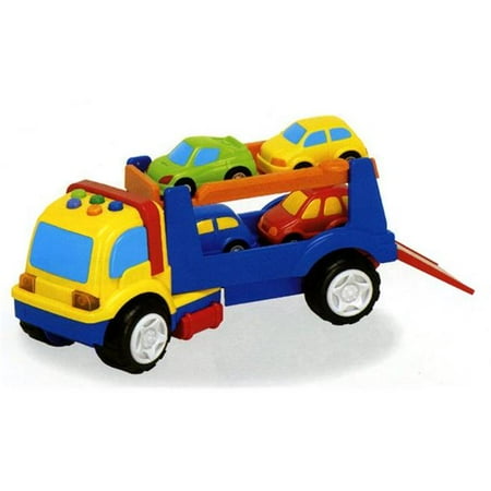 Megcos 1273 Plastic Auto Trailer with Lights Sounds and 4 Little Cars ...