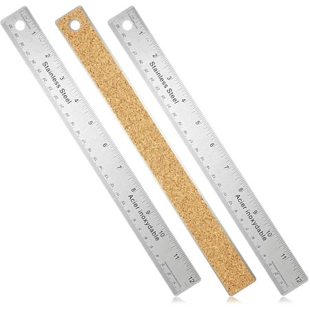 3 Pieces Stainless Steel Cork Base Rulers 12 Inches 30 cm Non Slip ...