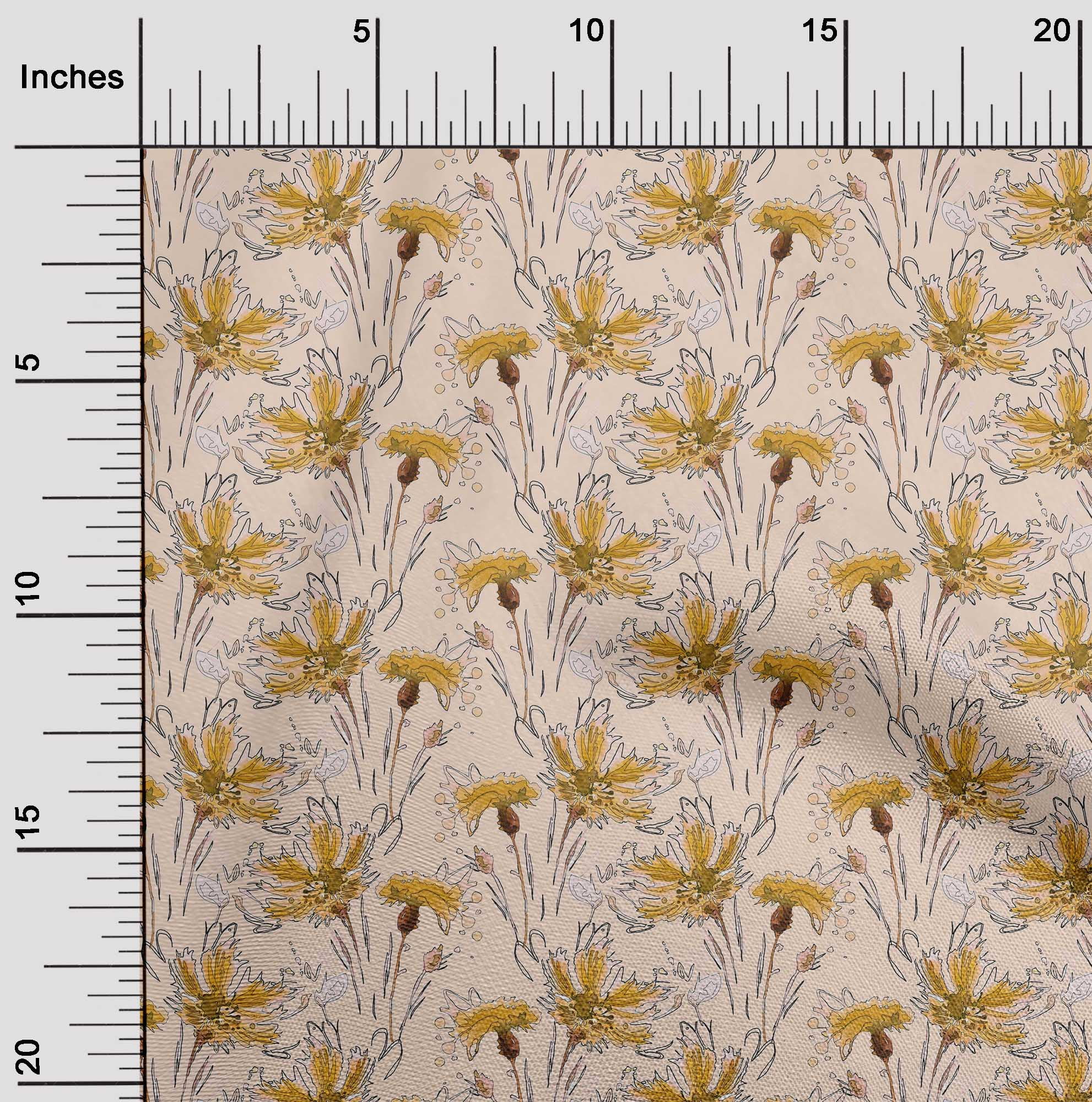 oneOone Cotton Poplin Light Beige Fabric Flower Watercolor Quilting ...