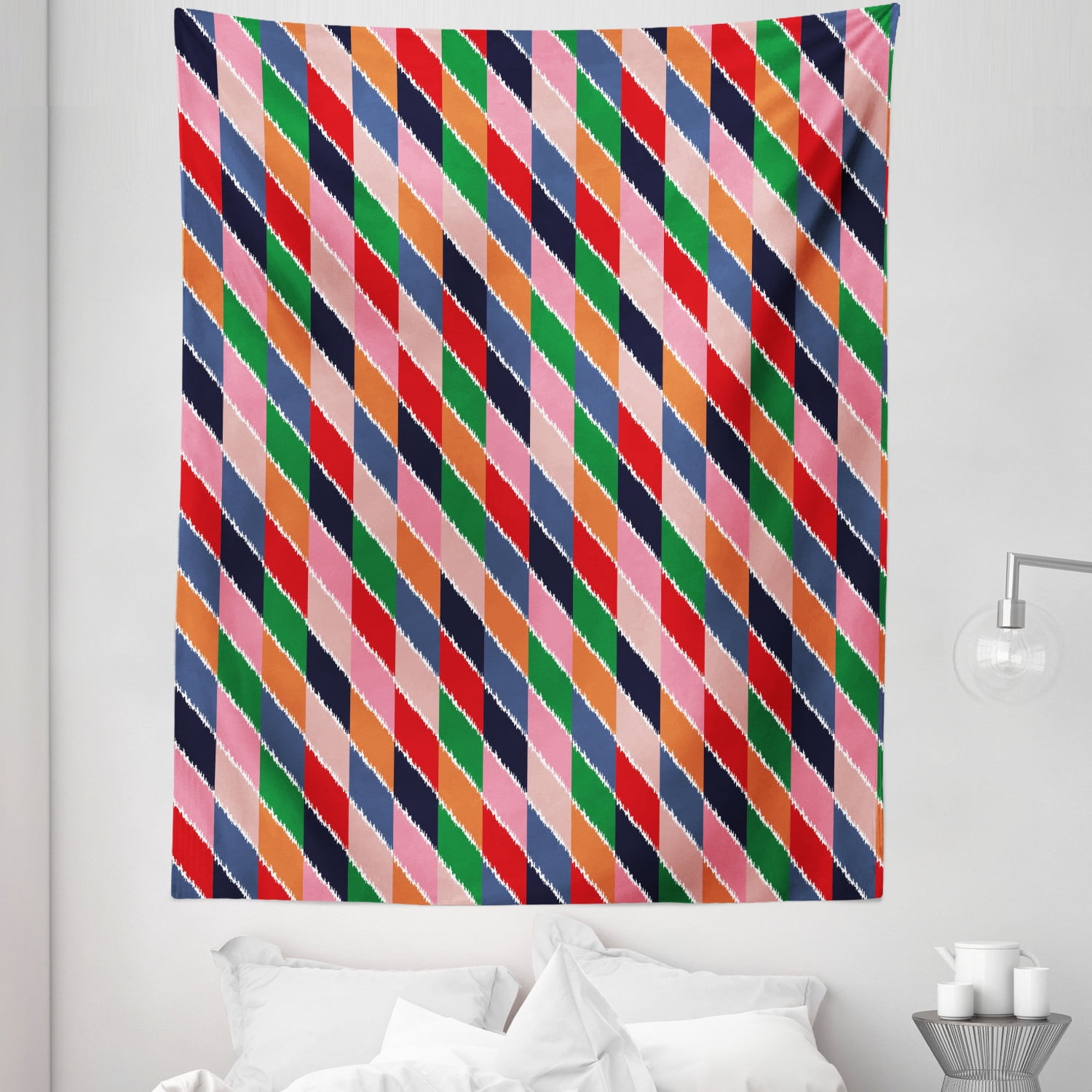 Geometrical Tapestry, Modern Retro Theme Diagonal Parallelogram Blocks ...