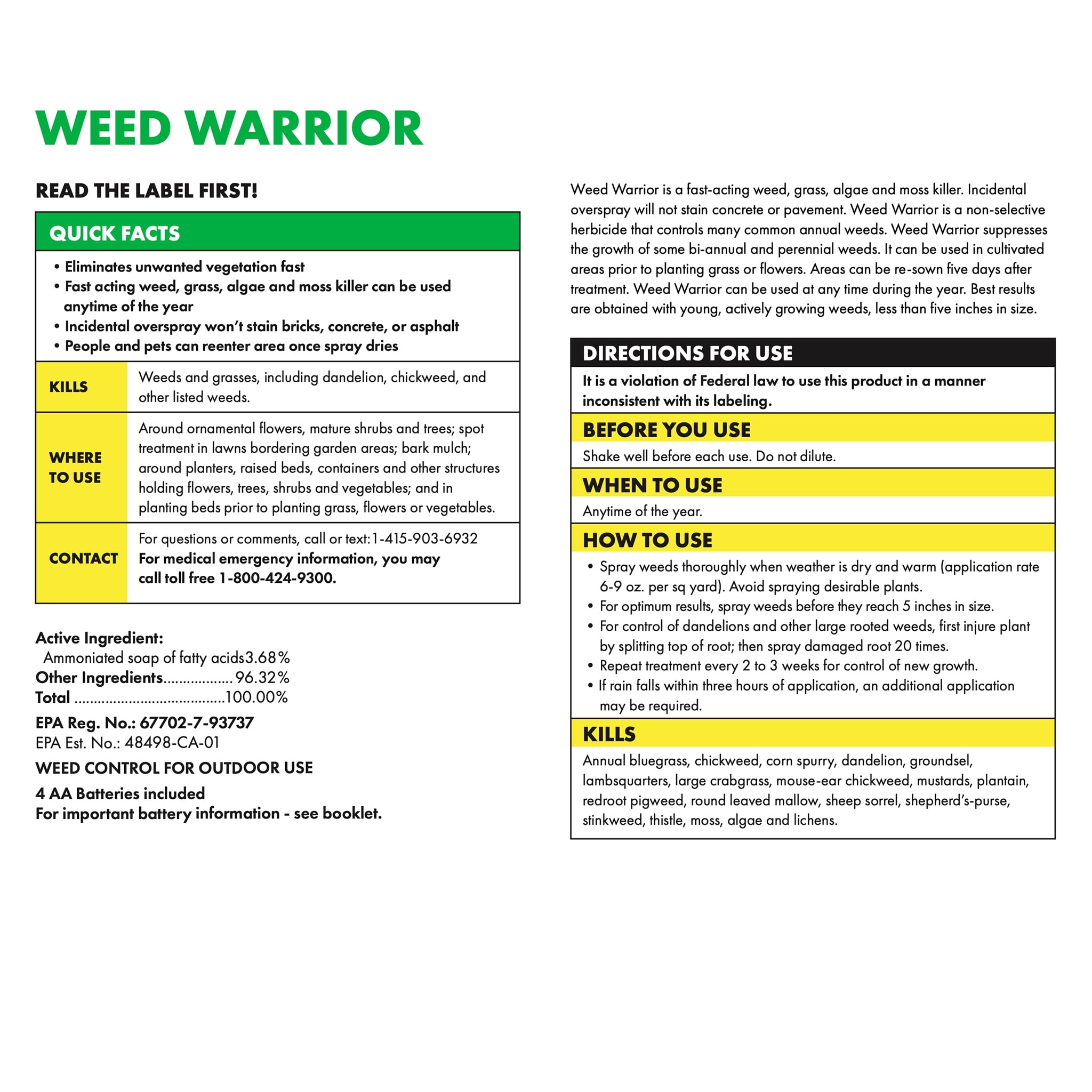 Sunday Weed Warrior Non-Selective Herbicide Spot Treatment 32 oz. Best ...