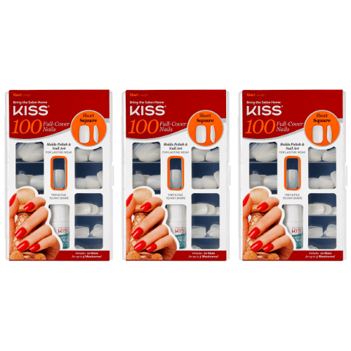 KISS Salon Acrylic Natural Nails - 100 Piece Kit Short Square - 100PS14 ...