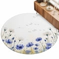 Farm Blue Flowers Bird Round Rug 3ft Watercolor Country Floral Washable ...