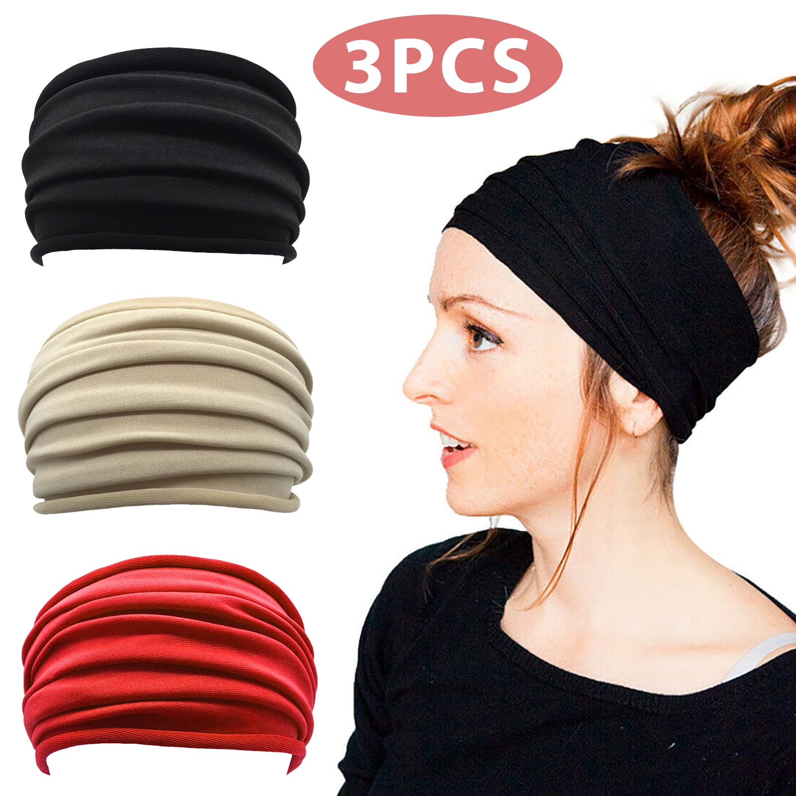 3pcs Elastic Wide Headbands Tsv Non Slip Headbands For Women And Girls