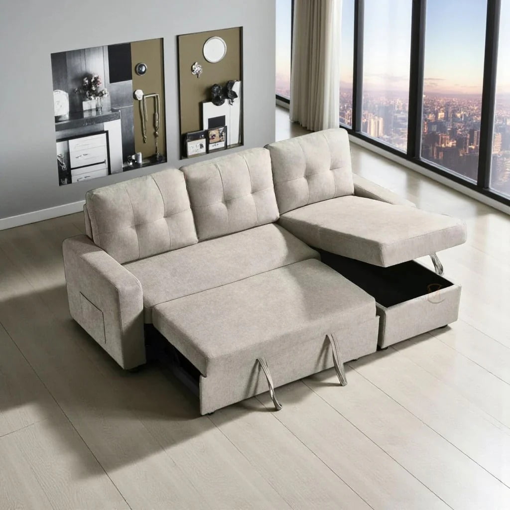 Click here for Cosmic Homes Evane Sectional Sofa Bed - Beige Eleg... prices