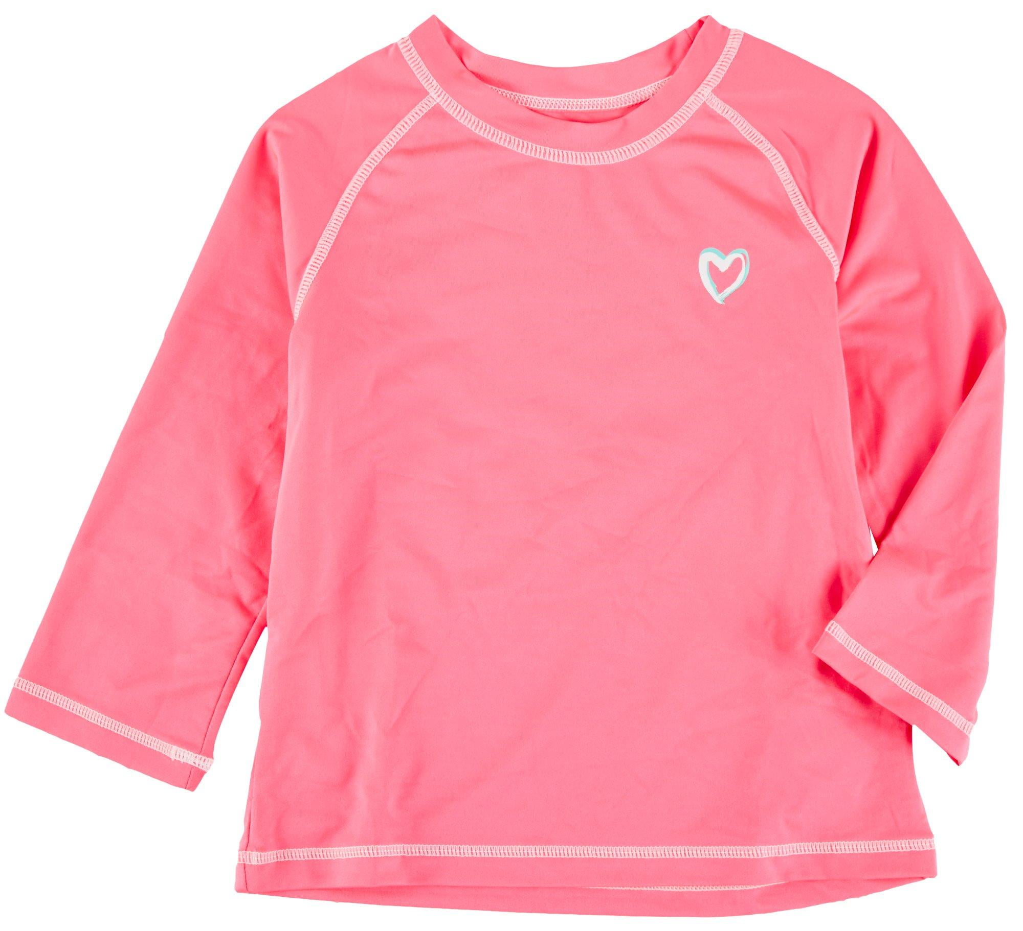Pink Platinum Girls' Long Sleeve Solid Swim Rash Guard with UPF 50 ...
