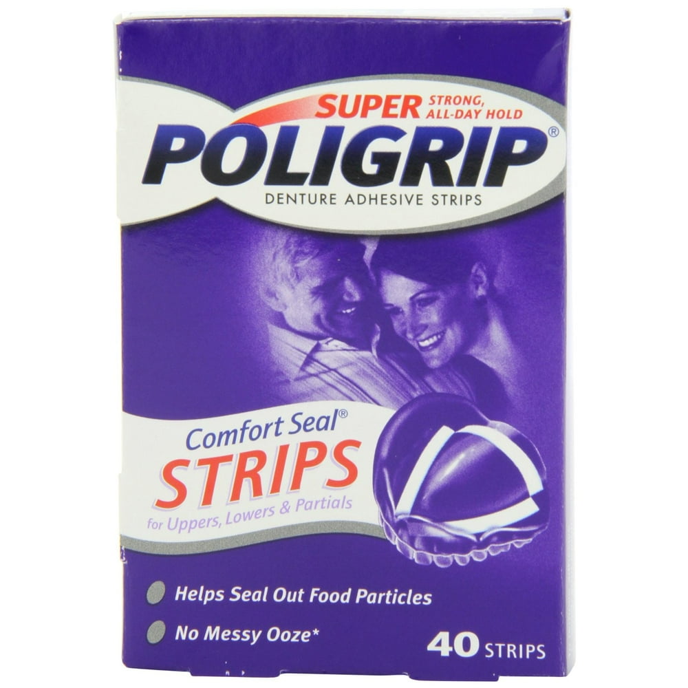 Super Poligrip Comfort Seal Denture Adhesive Strips - 40 Strips ...