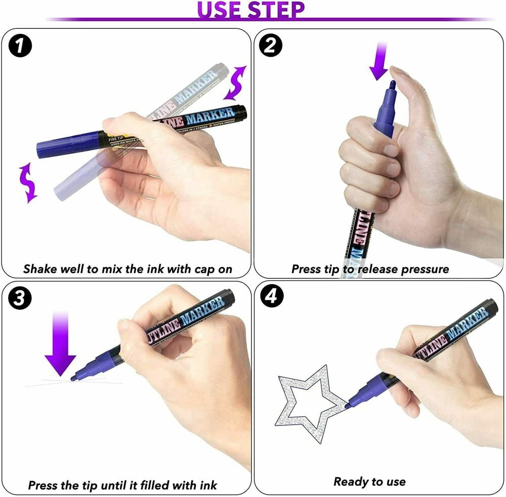 Buy Doodle Dazzle Markers Double Line Outline Pens, 12 Colors Self ...