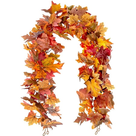 2 Pack Fall Garland 5.6ft/Piece Artificial Maple Leaf Garland ...