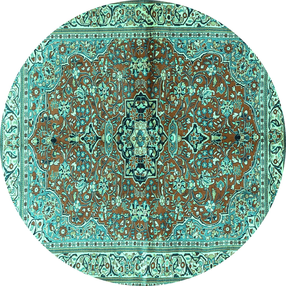 Ahgly Company Machine Washable Indoor Round Persian Turquoise Blue ...