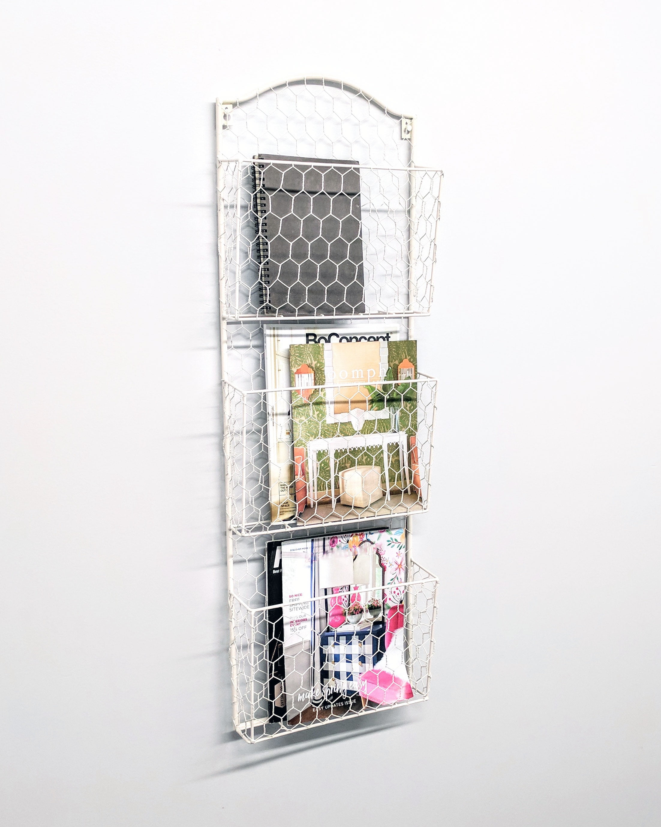 Office Supplies White Metal 3 Pocket Wall File Holder designstyles Desk ...