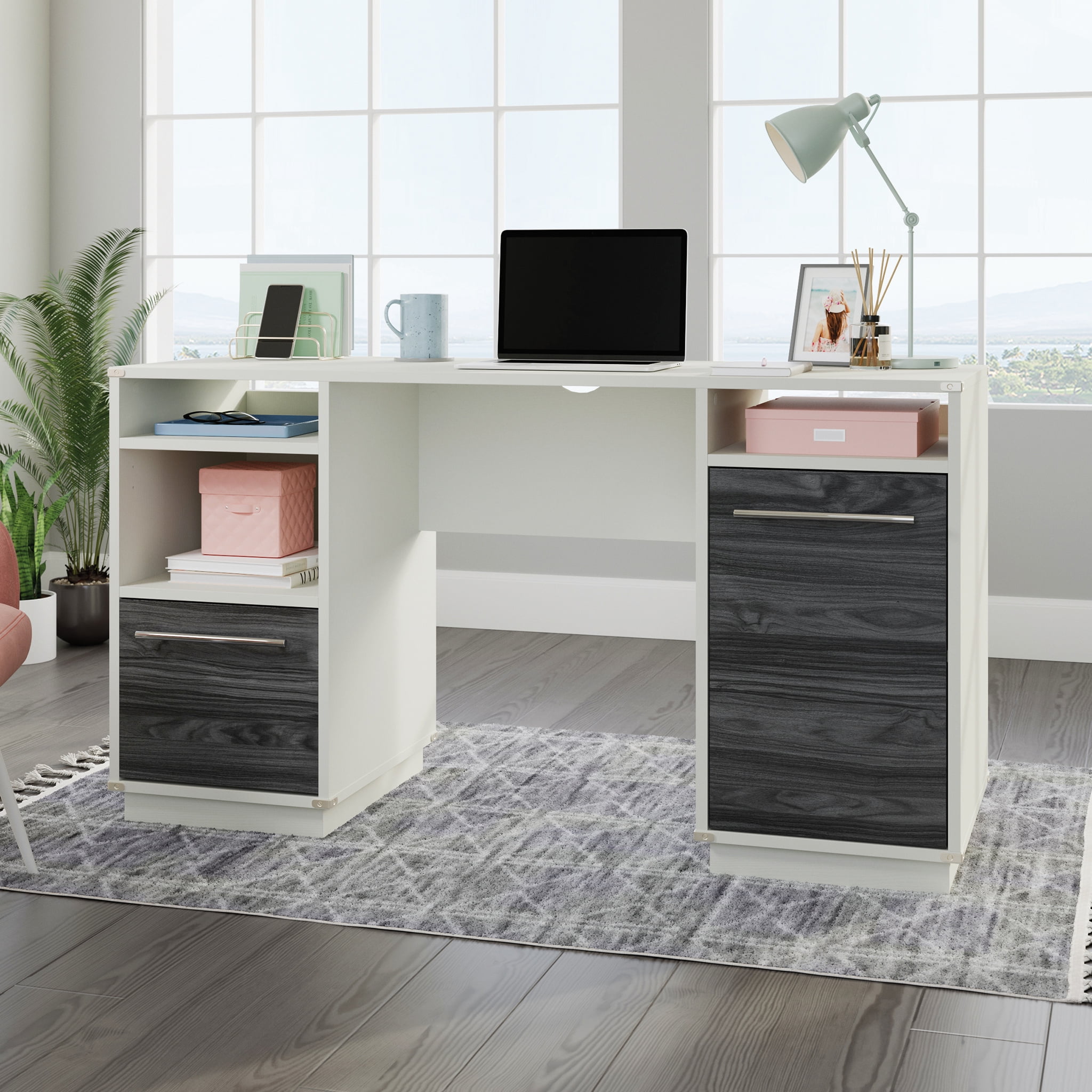 Sauder Vista Key Double Ped Desk, Misted Elm Finish - Walmart.com