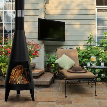 "Esschert Design Outdoor Wood Burning Chiminea, 26"" Black Finish Cast ...