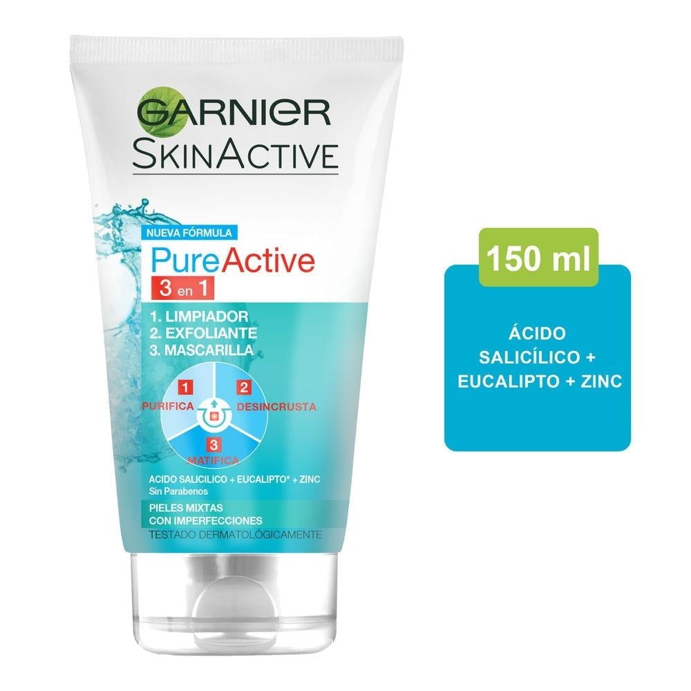 Gel facial Garnier Pure Active pure active 3 en 1 arcilla 150 ml ...