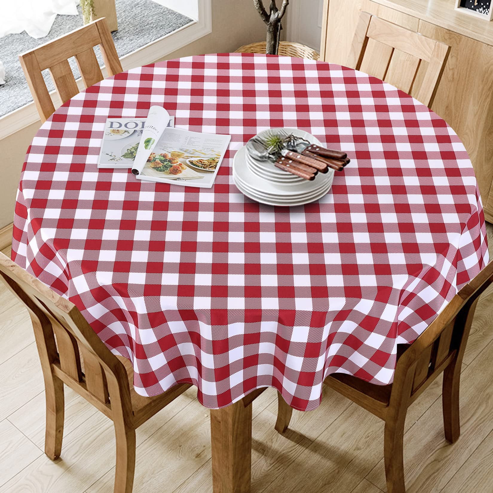 Sakiyrr Buffalo Plaid Polyester Tablecloth Round, Washable and Stain ...