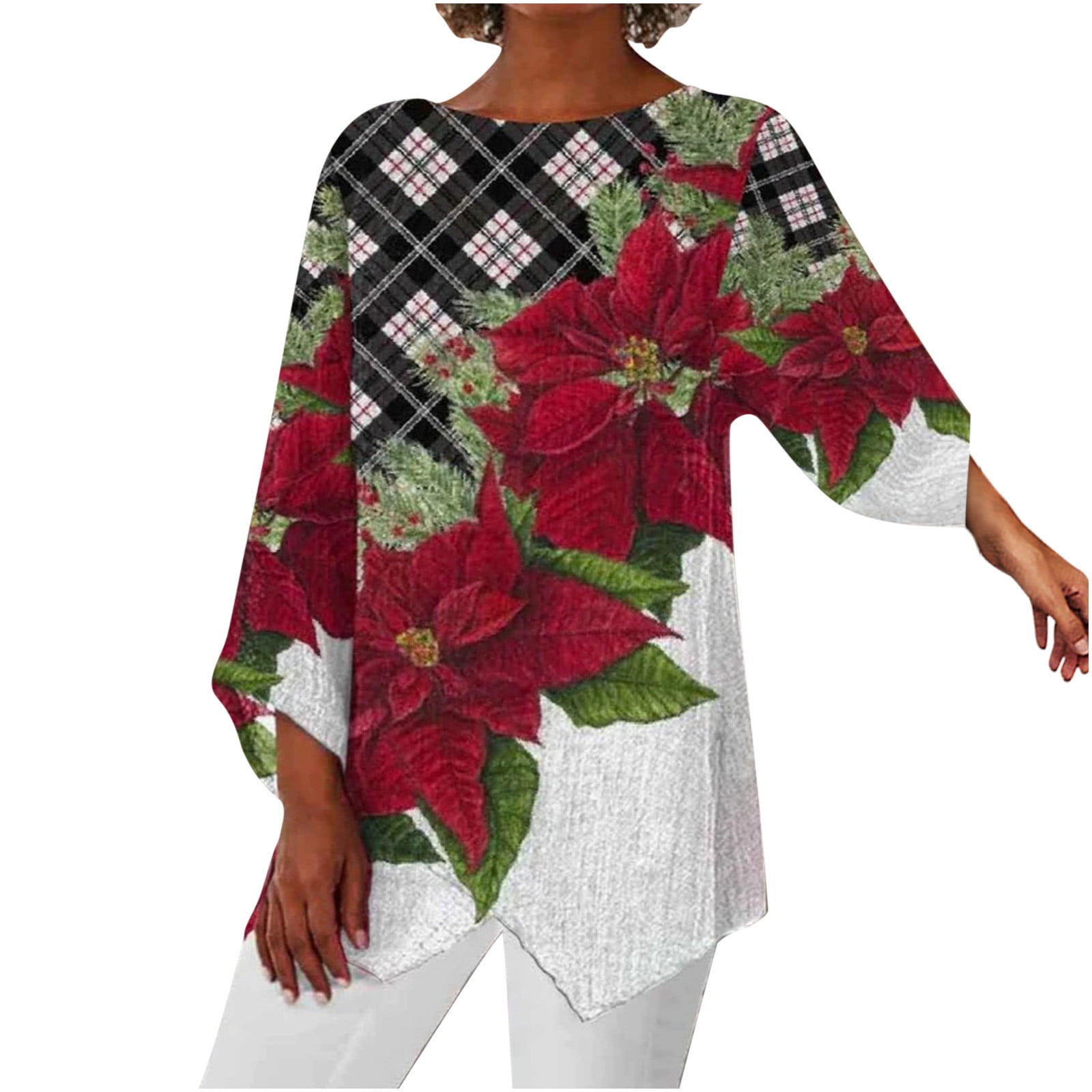 Plus Size Christmas Tunic Tops for Women Long Sleeve Crewneck Snowflake ...