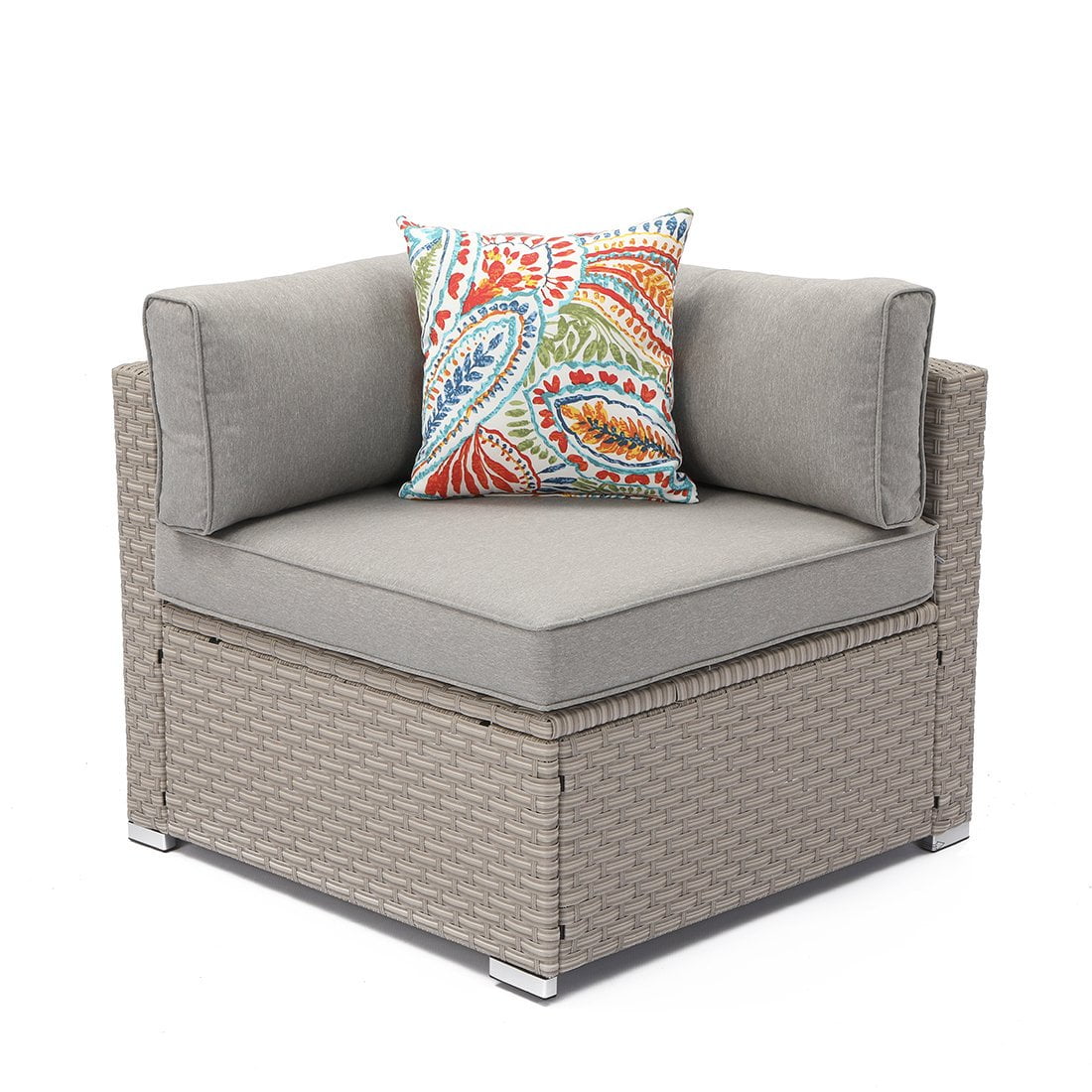 COSIEST Patio Furniture Gray Wicker Left Corner Chair with Cushions For ...