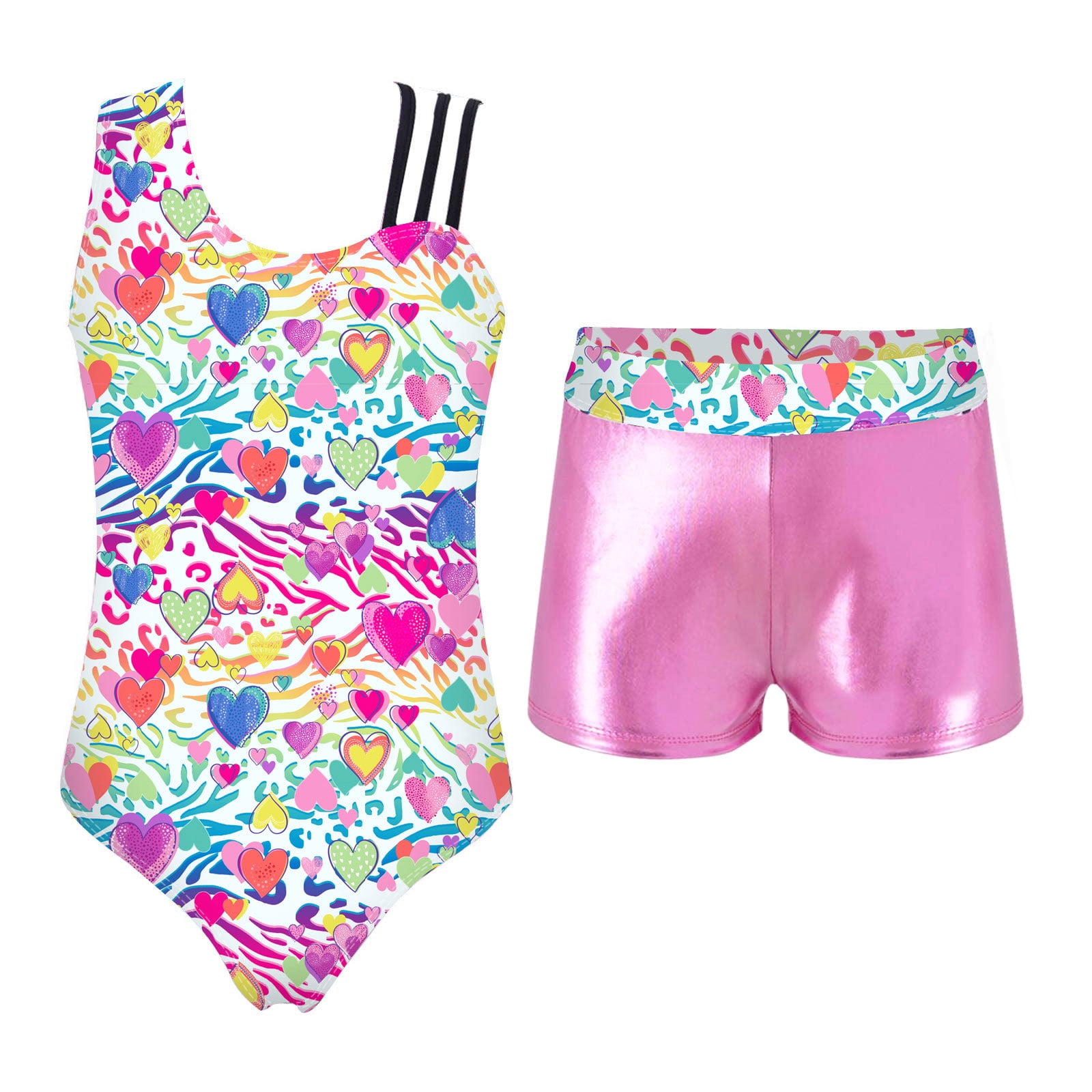 DPOIS Kids Girls Dance Tracksuit Gymanstics Leotard Booty Shorts ...