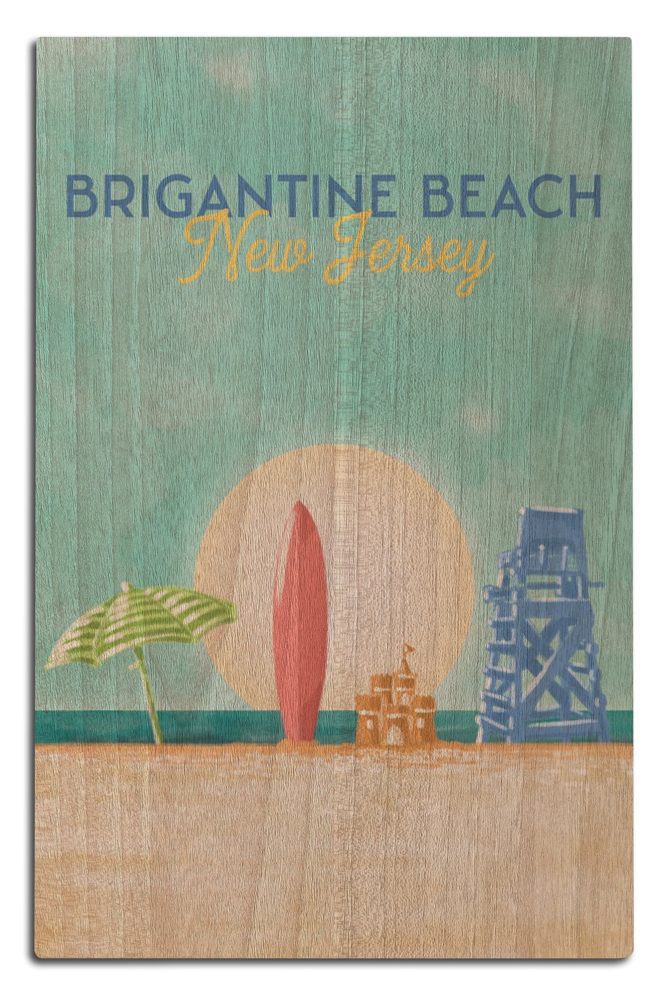 Brigantine Beach, New Jersey, Beach Scene Birch Wood Wall Sign (12x18 ...