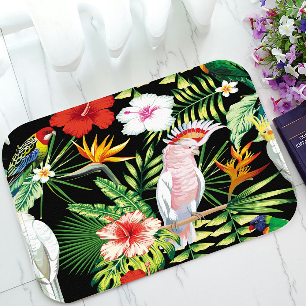ECZJNT birds parrot macaw tropical jungle plants Welcome Doormat Bath ...