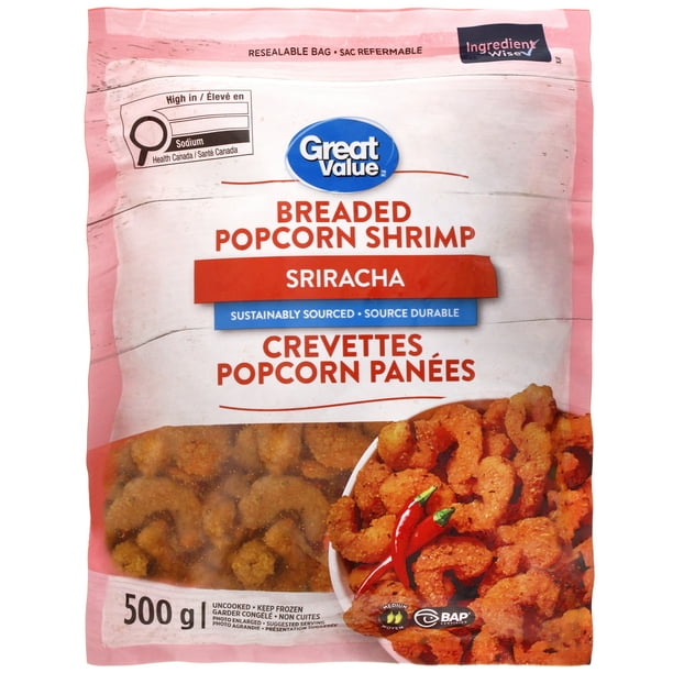 Great Value Sriracha Breaded Popcorn Shrimp, 500 g - Walmart.ca