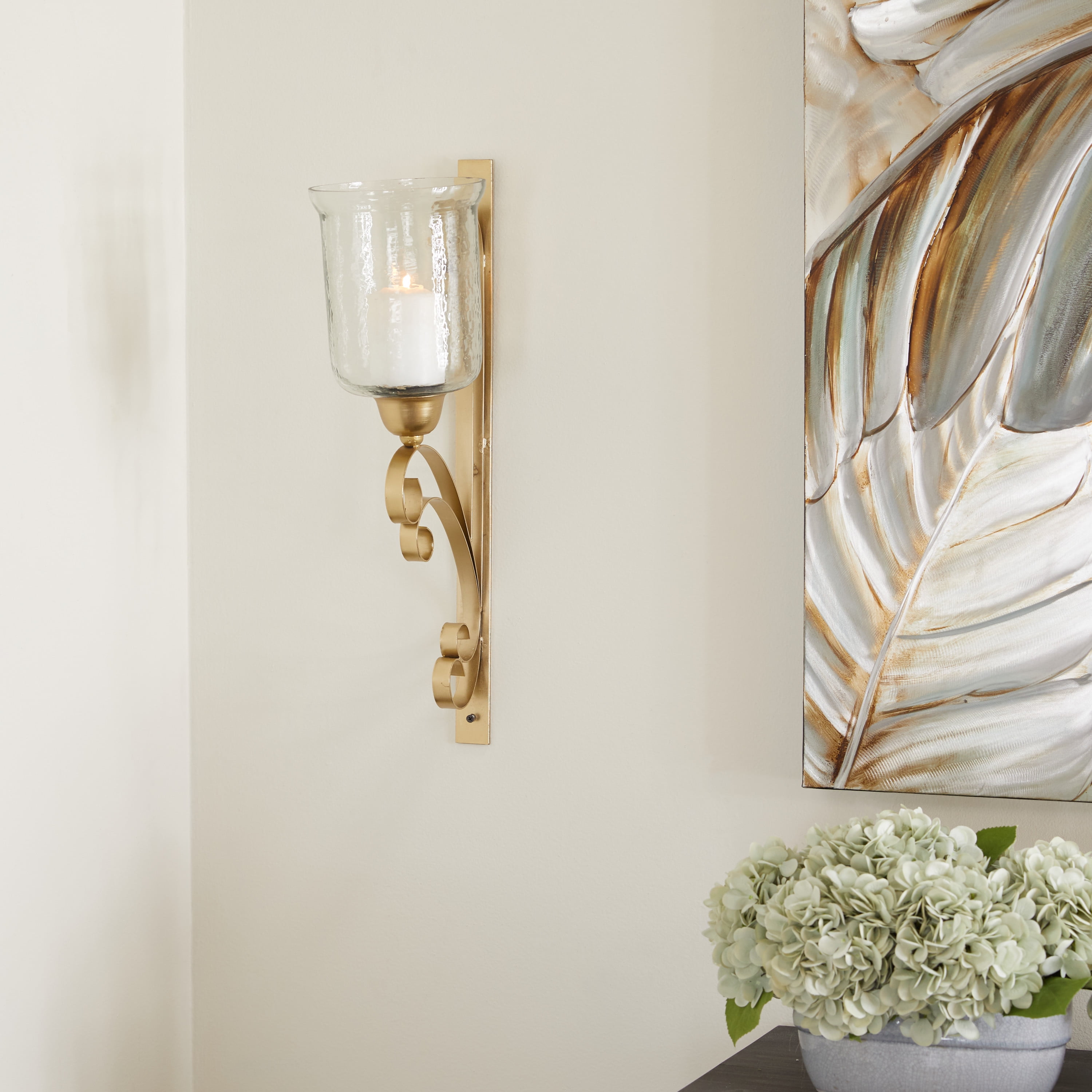 DecMode 12"W, 24"H Metal Traditional Wall Sconce, Gold, 1-Piece ...