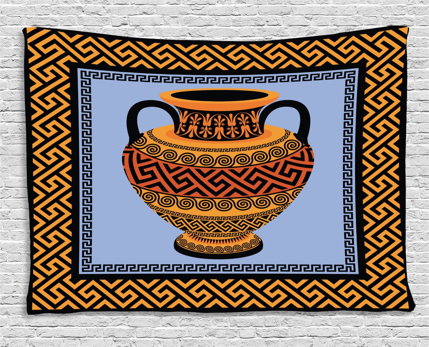 Greek Key Tapestry, Frame with Traditional Vintage Square Ornament ...