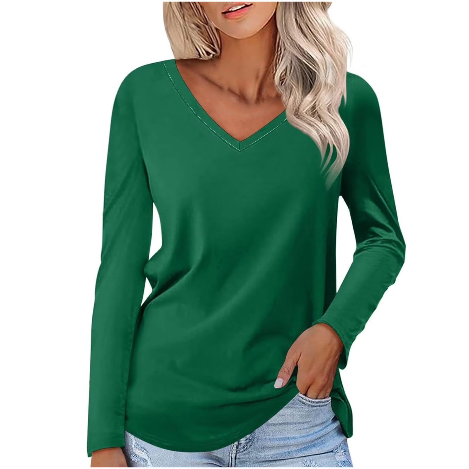 Click here for Timegard Womens Tops V-Neck Long Sleeve Basic Tee... prices