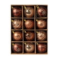12PCS Coffee Brown Glitter Christmas Bauble Set, Assorted Textured ...
