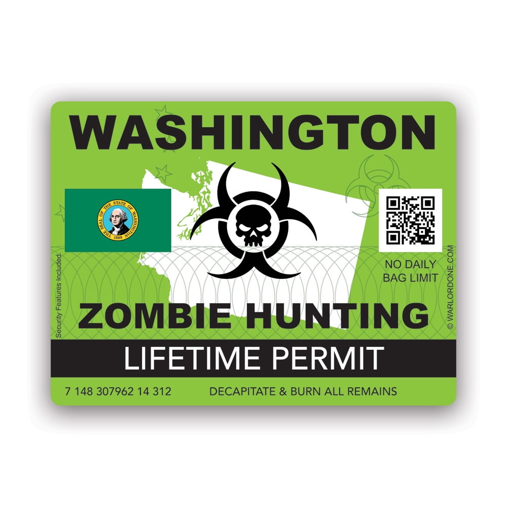 Zombie Washington State Hunting Permit Sticker Decal - Self Adhesive ...