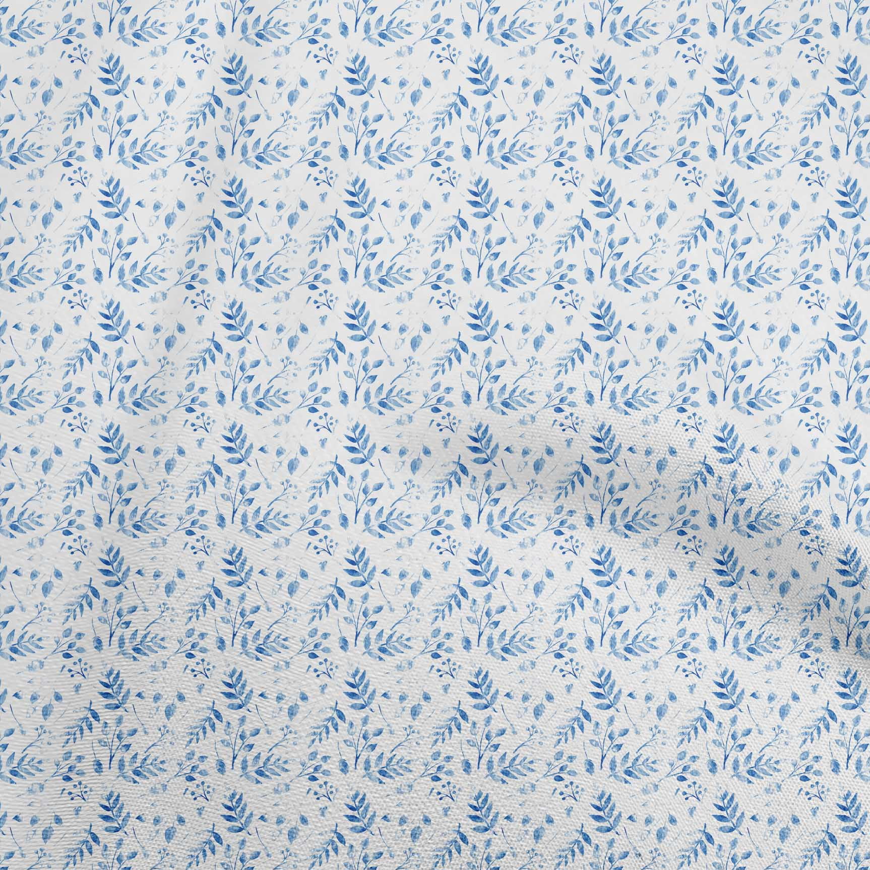 oneOone Cotton Silk Medium Blue Fabric Leaves Sewing Material Print ...