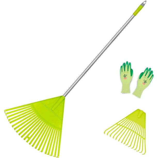 Plastic Leaf Rake Set, Garden Poly Shrub Rake with 56’’ Lightweight ...