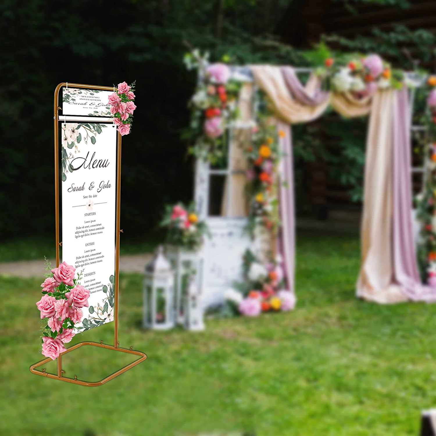 MONIPA 4.9ft Gold Metal Wedding Garden Arch Wedding Sign Floral ...