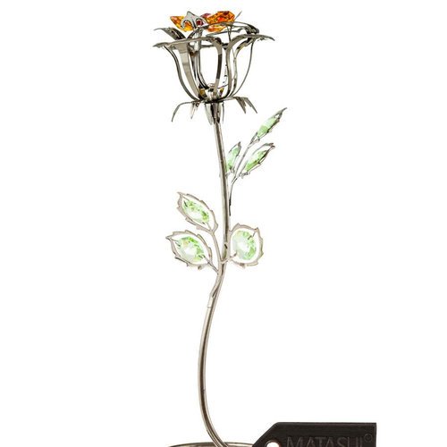Matashi Crystal Metal Rose with Crystal Floral Arrangement Sculpture ...