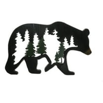 Rustic Black Bear With Pine Trees Forest Silhouette Cutout Wooden Wall ...