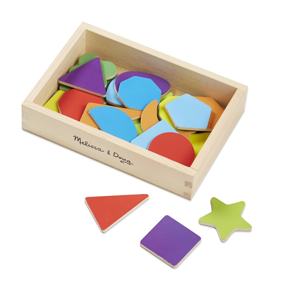 Melissa & Doug 25 Wooden Shape and Color Magnets in a Box - Walmart.com