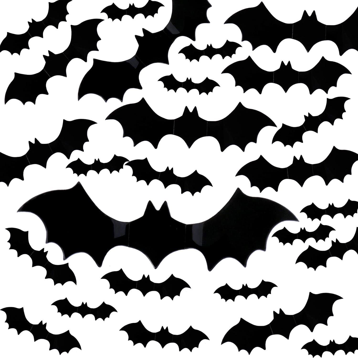 11.81inch 36 PCS Halloween Bat Wall Stickers 4 Size 3D Black Bats ...