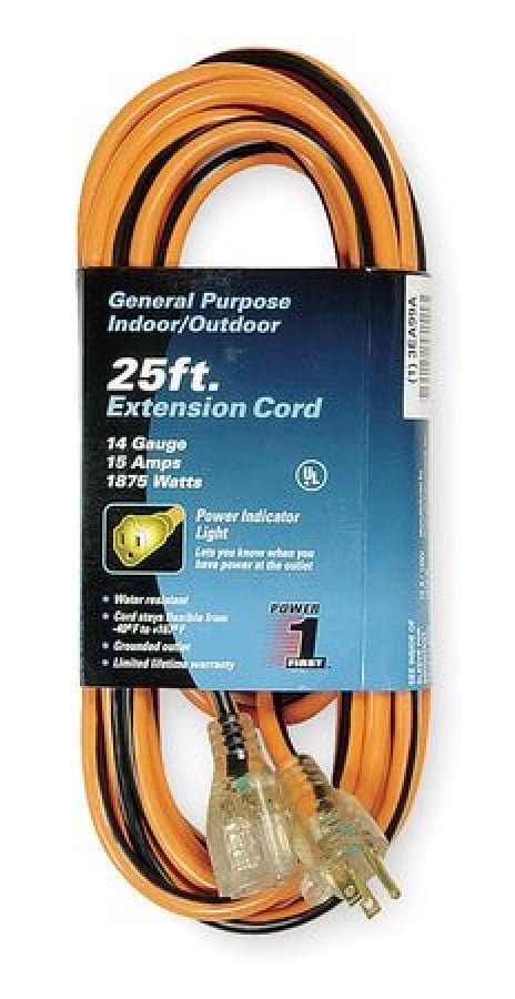 POWER FIRST 3EA99 25 ft. 14/3 Lighted Extension Cord SJTW - Walmart.com
