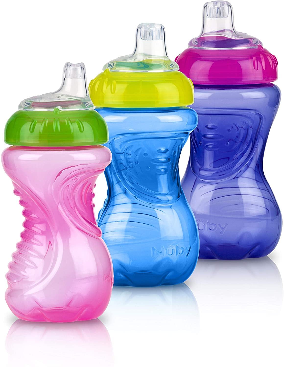 Nuby No-Spill Easy Grip Cup, 10 Ounce Pink/Purple/Blue 3 Pack - Walmart.com