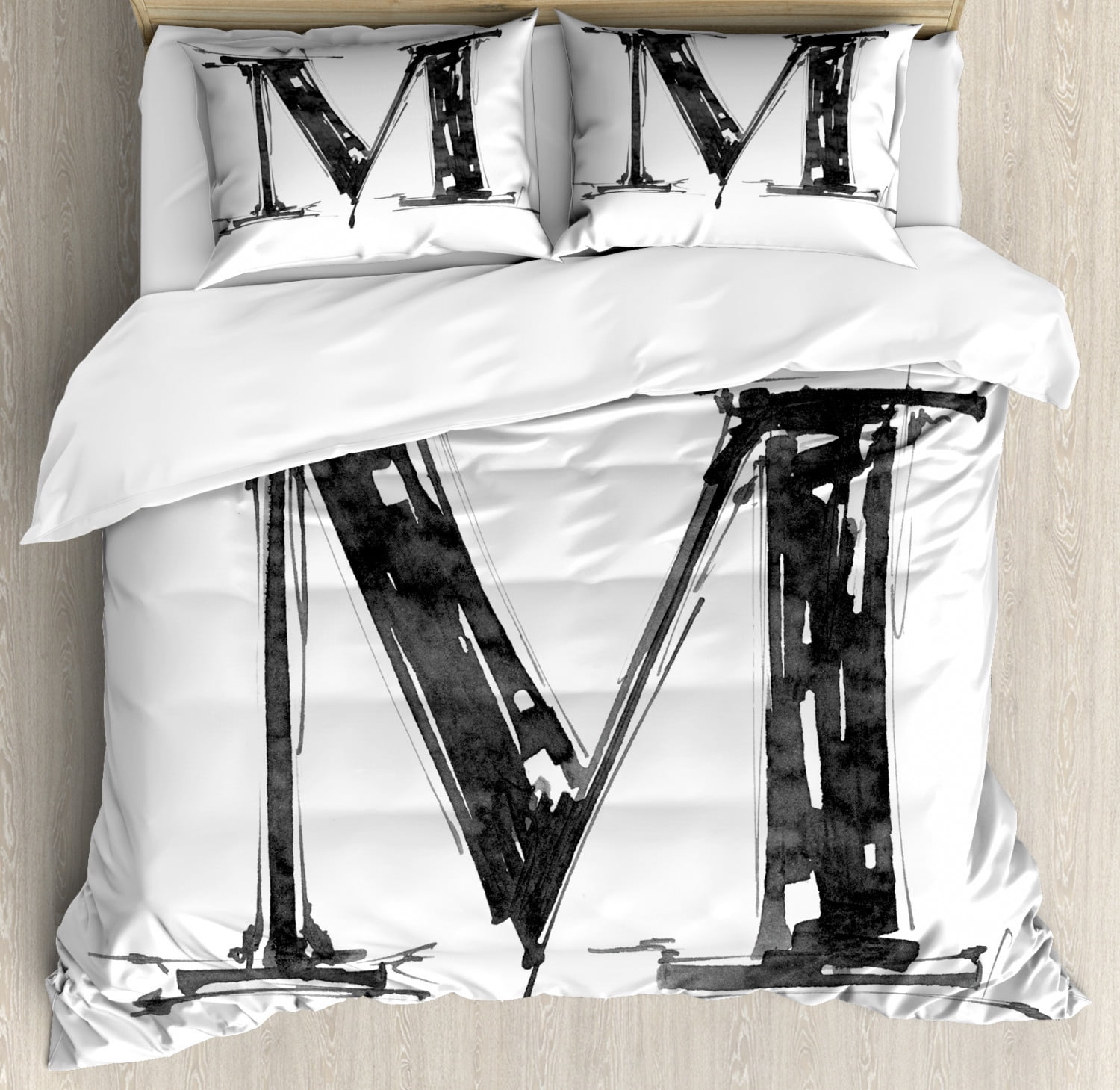 Letter M King Size Duvet Cover Set, Alphabet Symbol in Sketchy Stencil ...